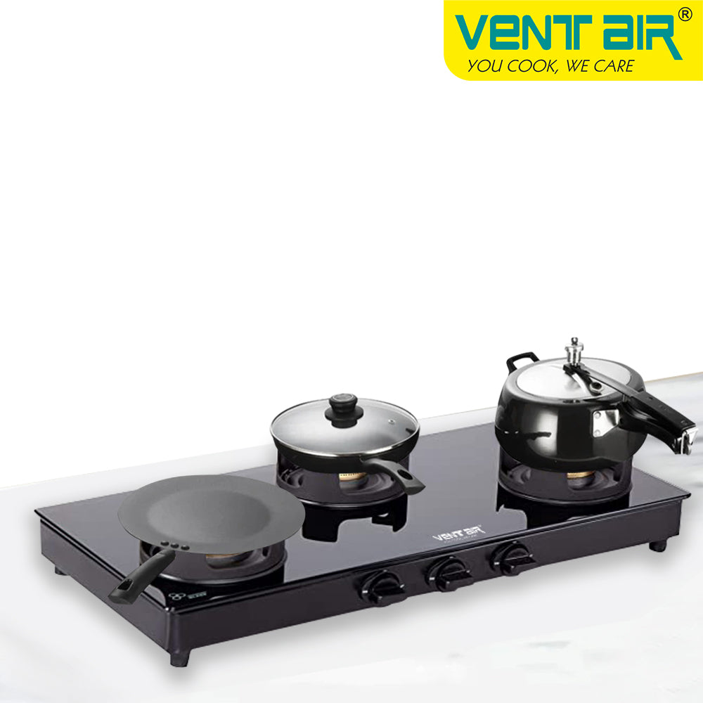 Aura 302 Glass Gas Stove (3 Burners) – Ventair